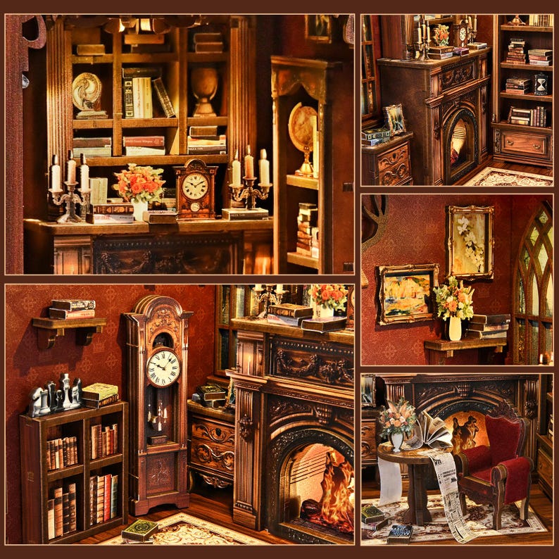 Miniature House Light-up Library Twilight Library DIY Kit Vintage ...