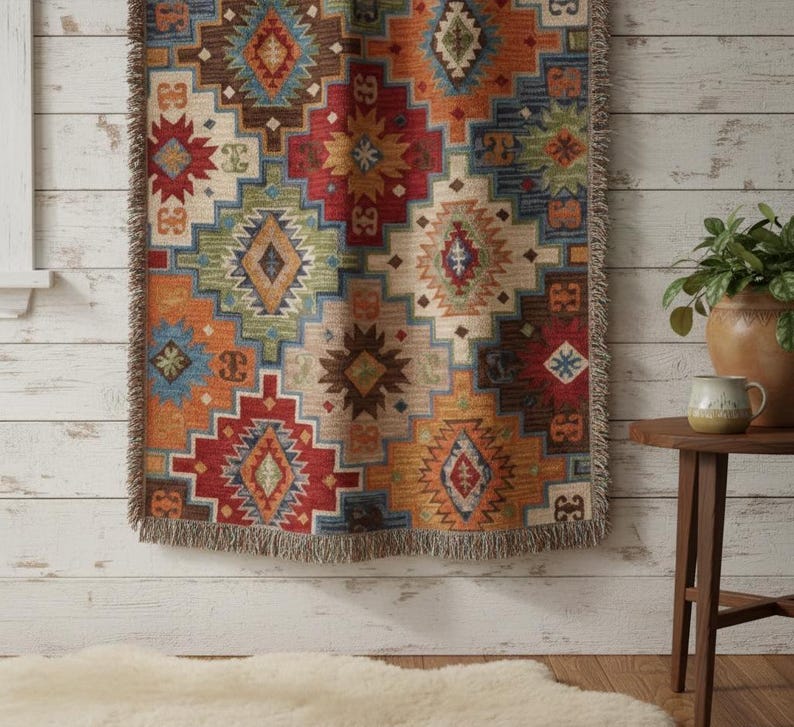 Woven Southwestern Blanket Tapestry, Aztec Kilim Throw, Boho Wall ...