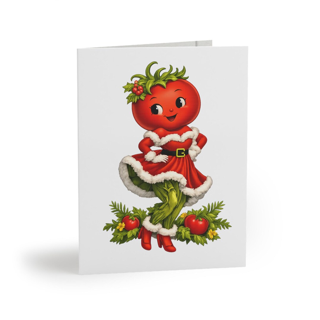 Retro Christmas Tomato Character Greeting Cards | Holiday Card Set - Etsy