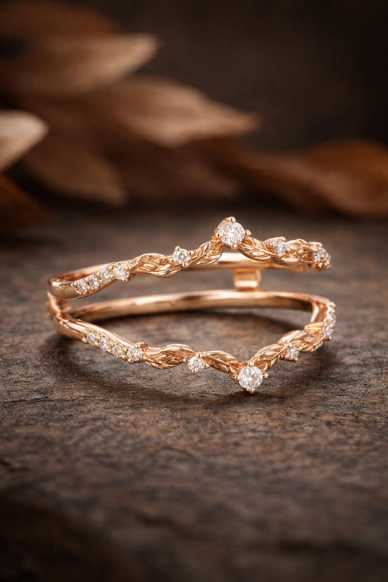 Twisted Vine Diamond Wedding Band Enhancer, Curved Chevron Ring Guard ...