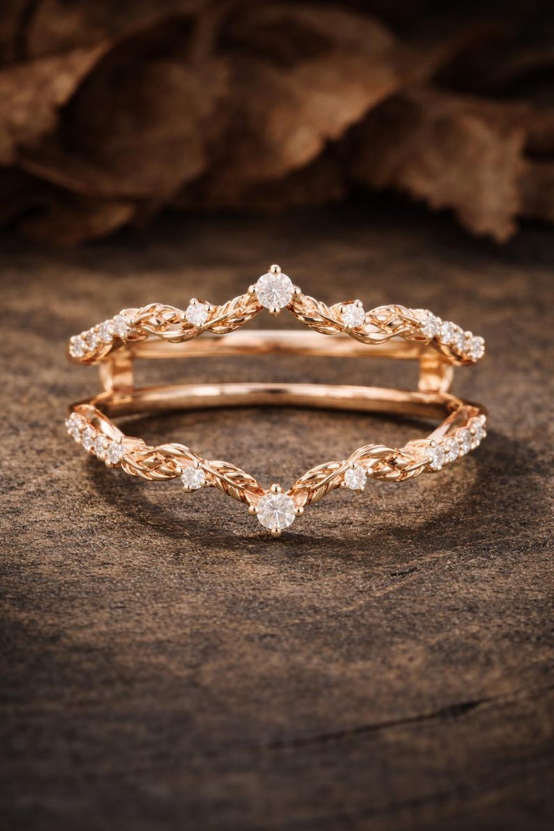 Twisted Vine Diamond Wedding Band Enhancer, Curved Chevron Ring Guard ...