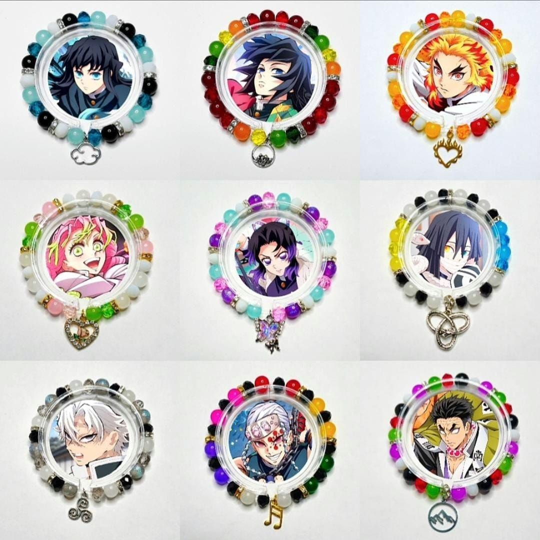Demon Slayer Hashira Beaded Charm Bracelet | Anime Inspired Handmade ...