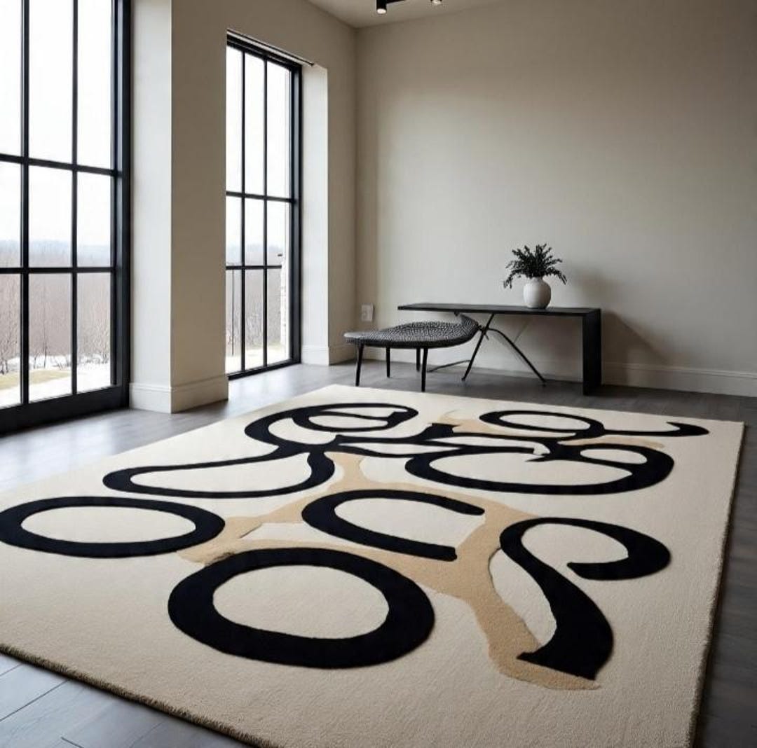 Hand Tufted Wool Rug, Black Beige Abstract Design, Modern Minimalist - Etsy