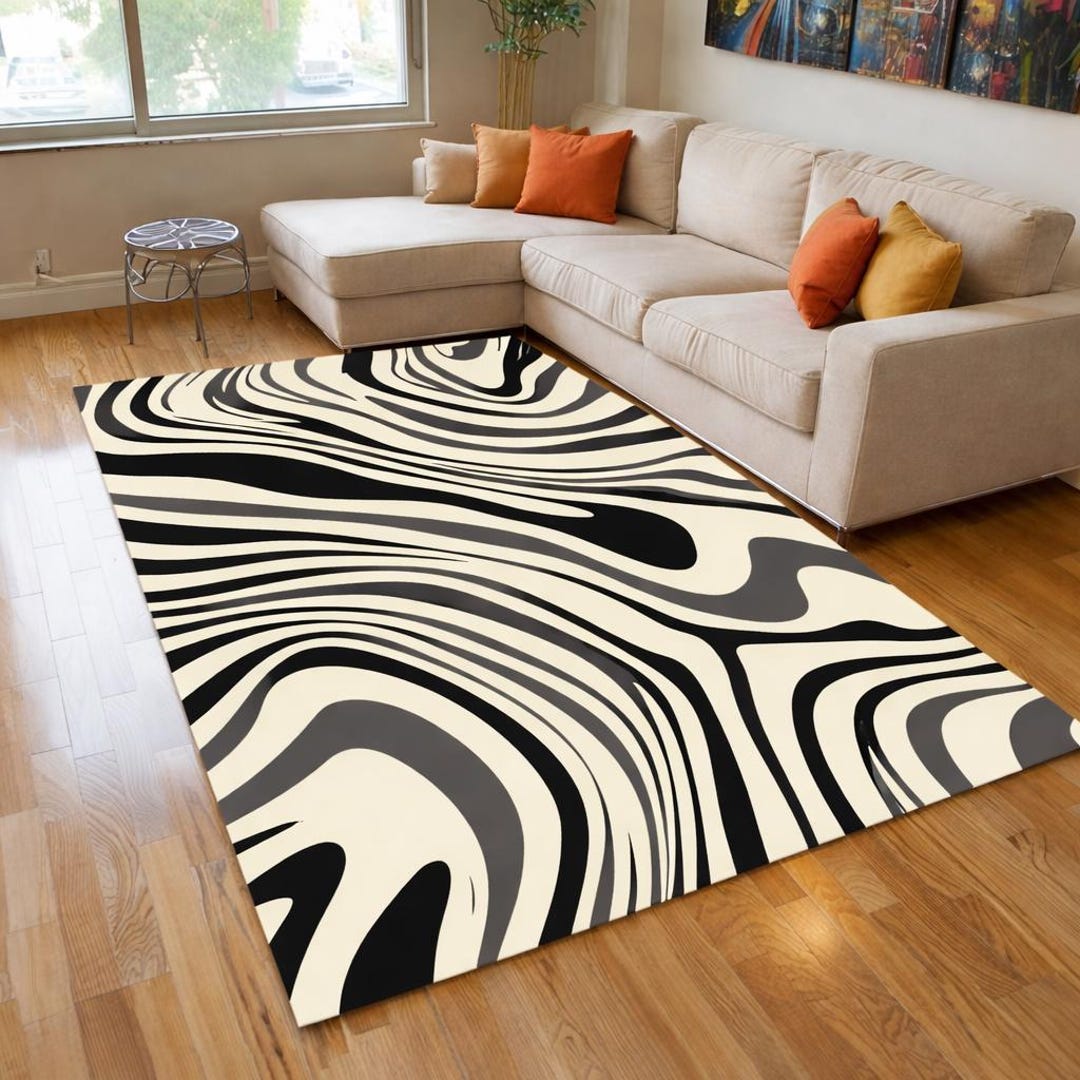Black and White Swirl Area Rug, Modern Abstract Home Decor - Etsy