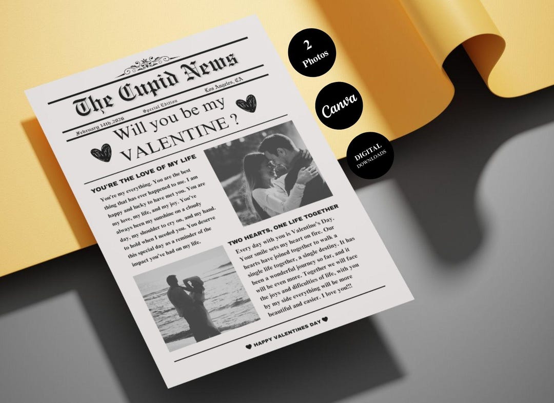 Editable Valentine's Day Newspaper Template, Cupid Design (digital ...