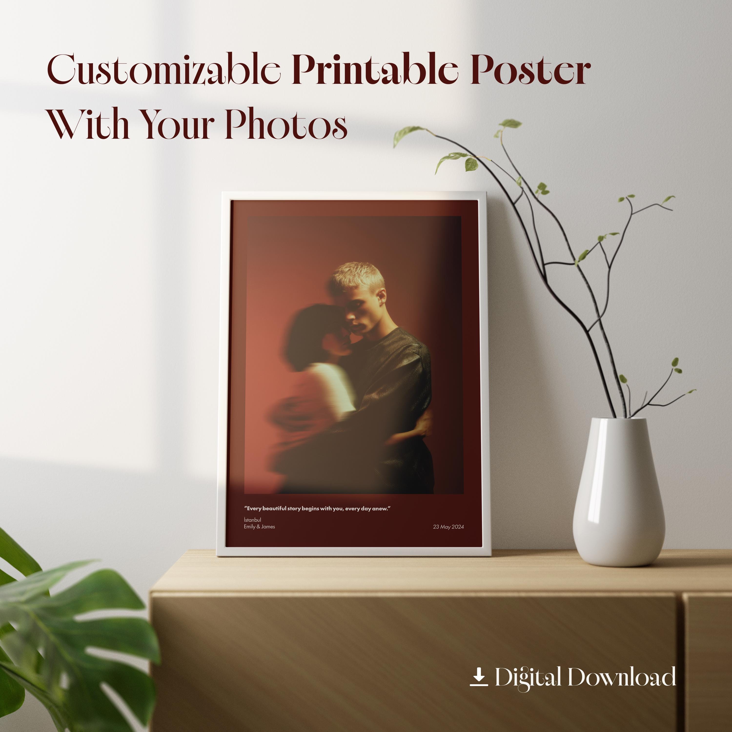 Personalized Couple Photo Poster, Modern Romantic Wall Art, Custom Love ...