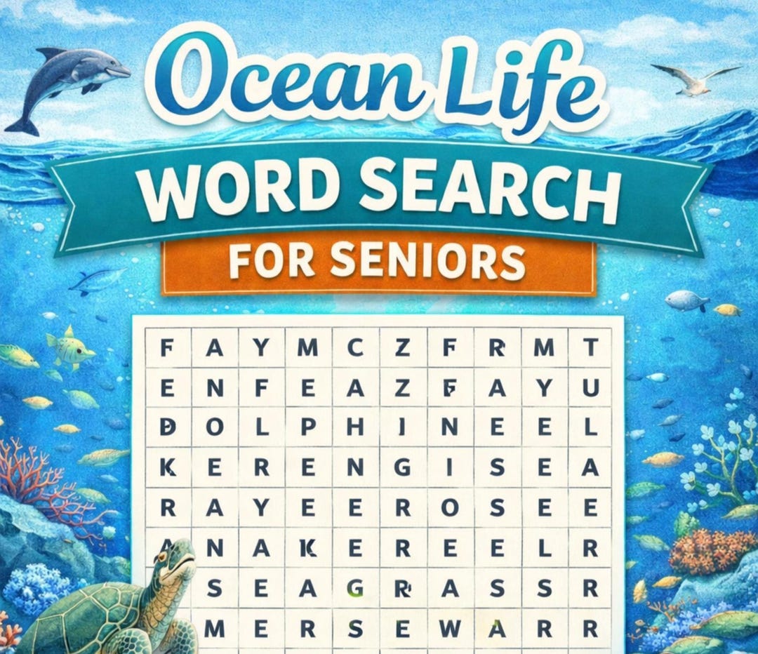 60 Large Print Ocean Life Word Search for Seniors – Easy & Fun Puzzles ...