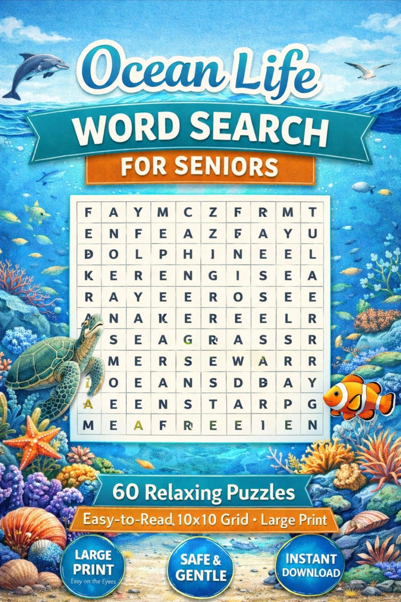 60 Large Print Ocean Life Word Search for Seniors – Easy & Fun Puzzles ...