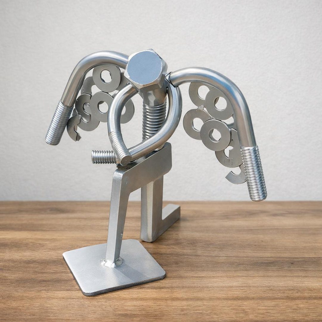Handmade Metal Angel Sculpture — Recycled Hardware Art, Welded Angel ...