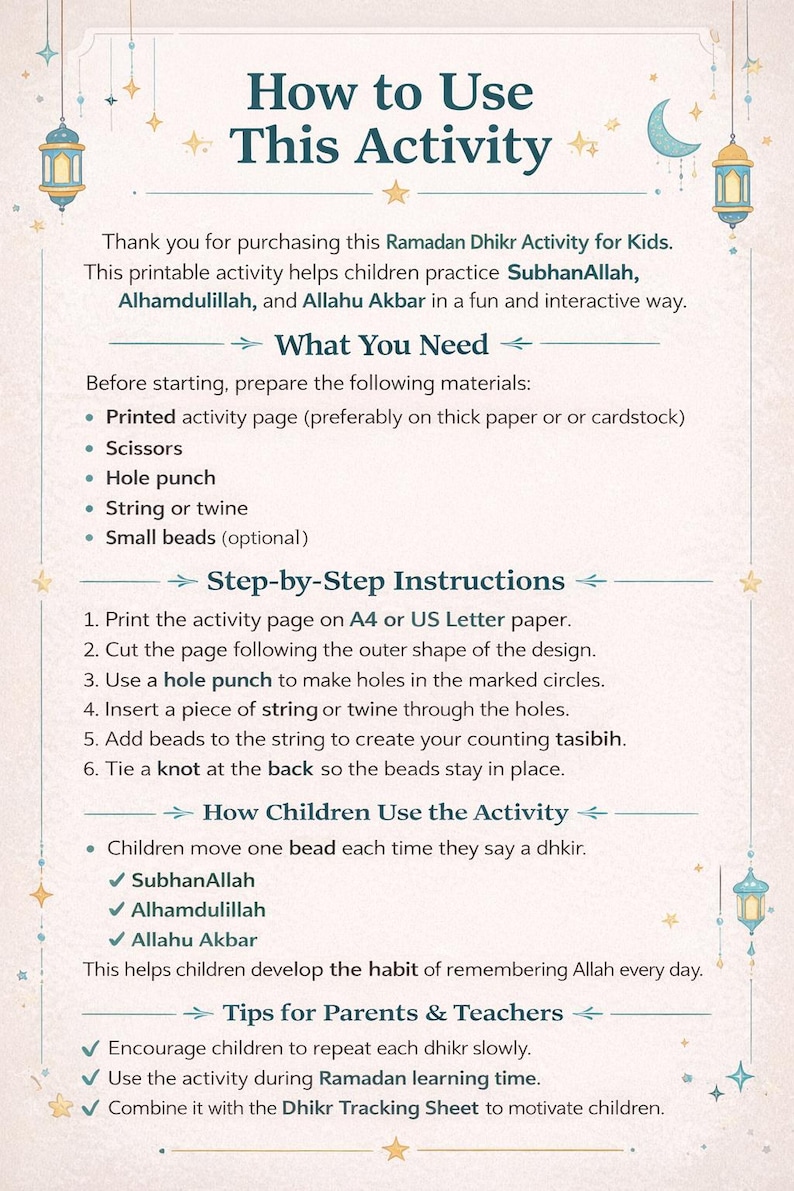 Ramadan Dhikr Activity for Kids | Printable Tasbih Counting Board ...