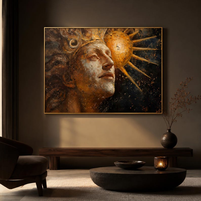 Sun God Mythology Canvas Print, Golden Divine Artwork, Luxury Living ...
