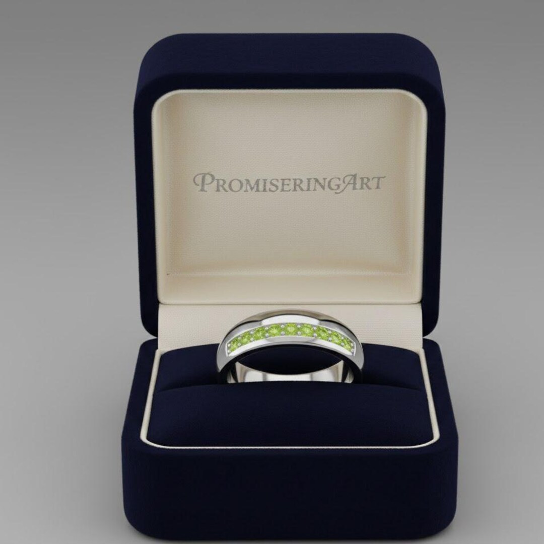 925 Sterling Silver Mens Wedding Ring, Natural Roud Cut Peridot ...