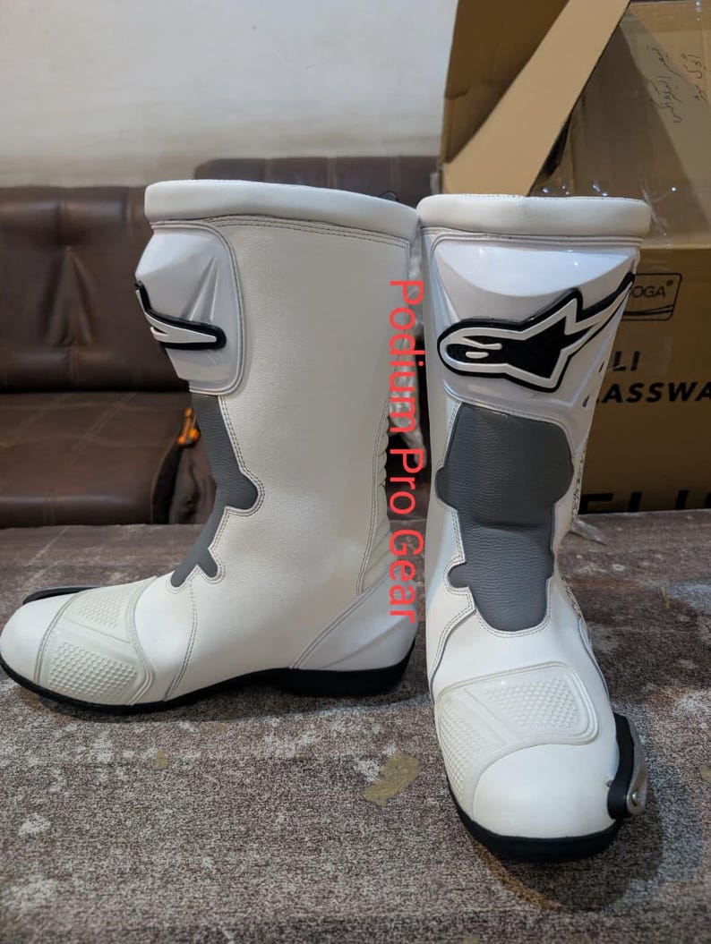Alpinestars Supertech R Motorcycle Racing Boots – White Grey Protective ...