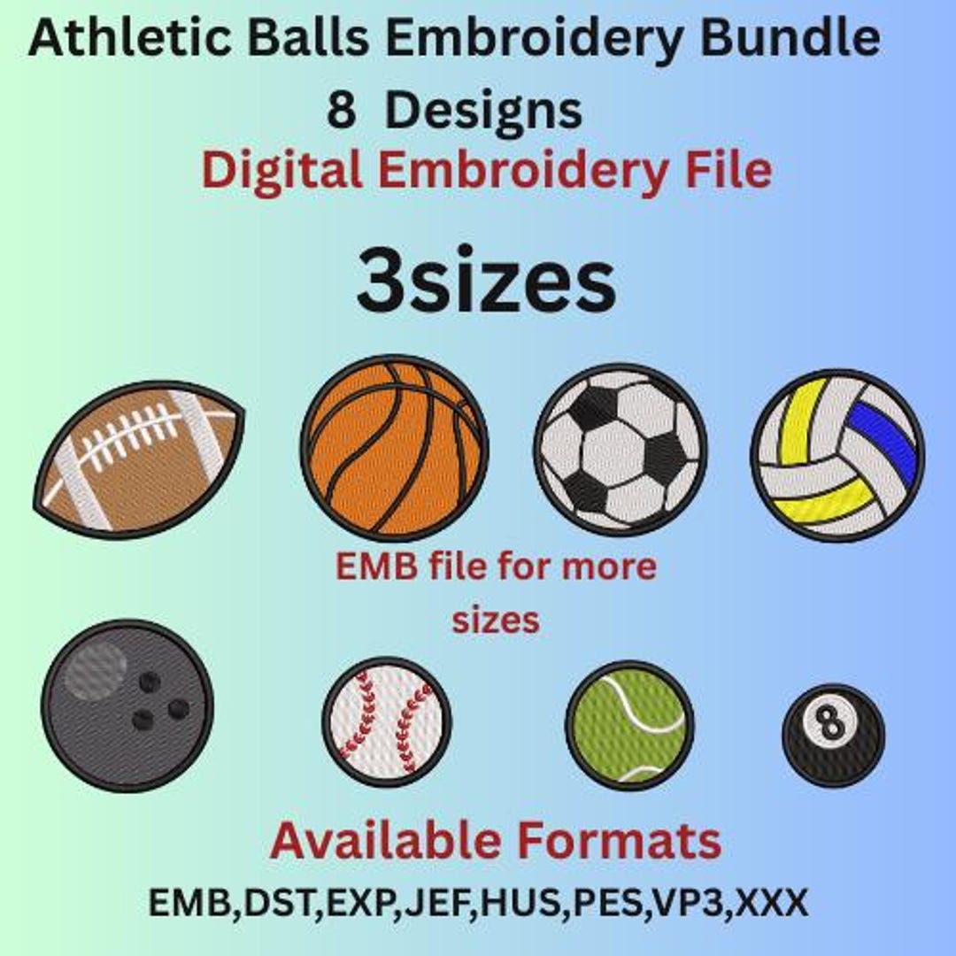 Athletic Balls Embroidery Designs Bundle (digital File) DST, EXP, JEF ...