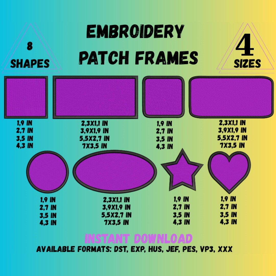 Fill Stitch Patch Frames – 8 Shapes, 4 Sizes Embroidery Design (digital ...