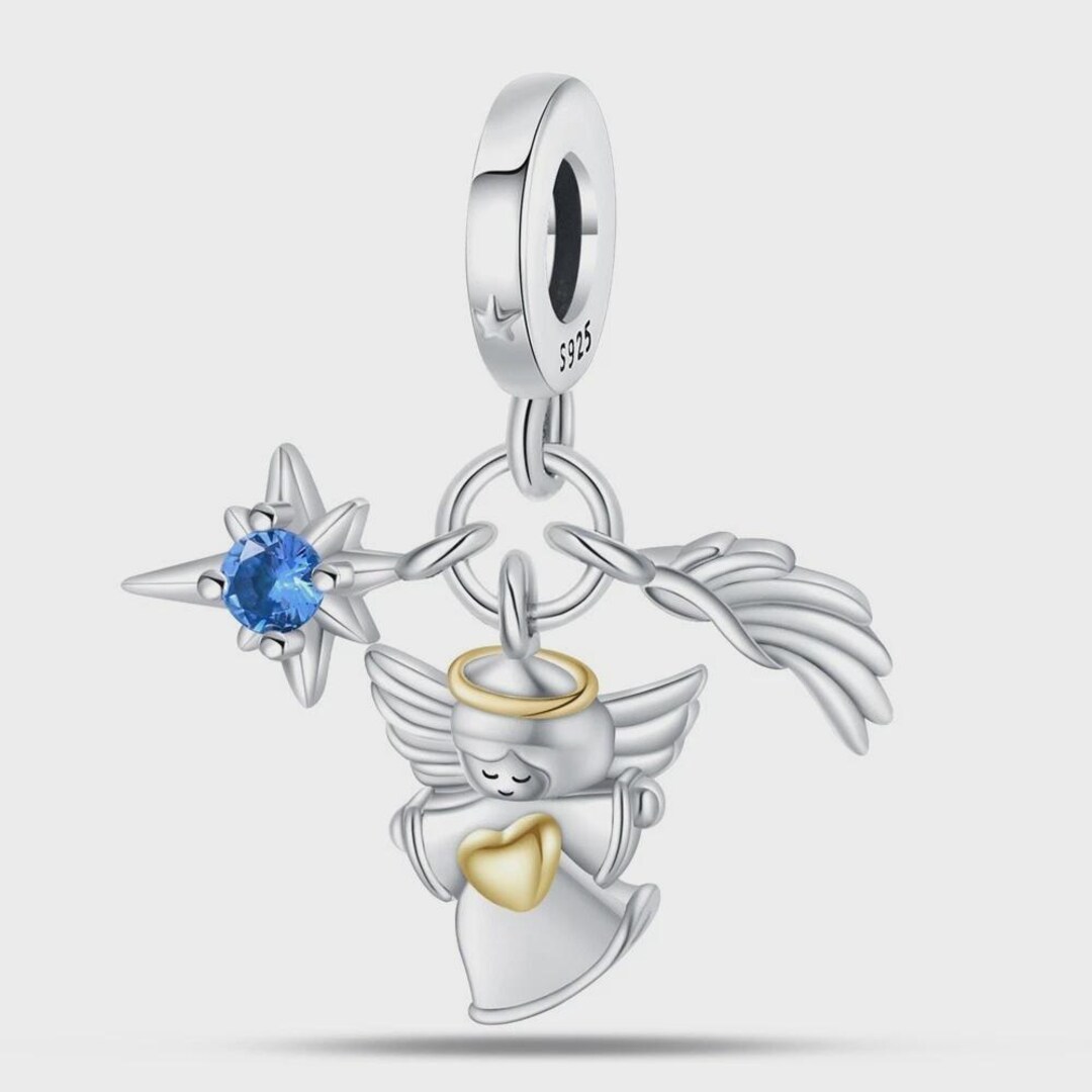 Silver S925 Angel Star & Wing Dangle Charm Pendant for Bracelet ...