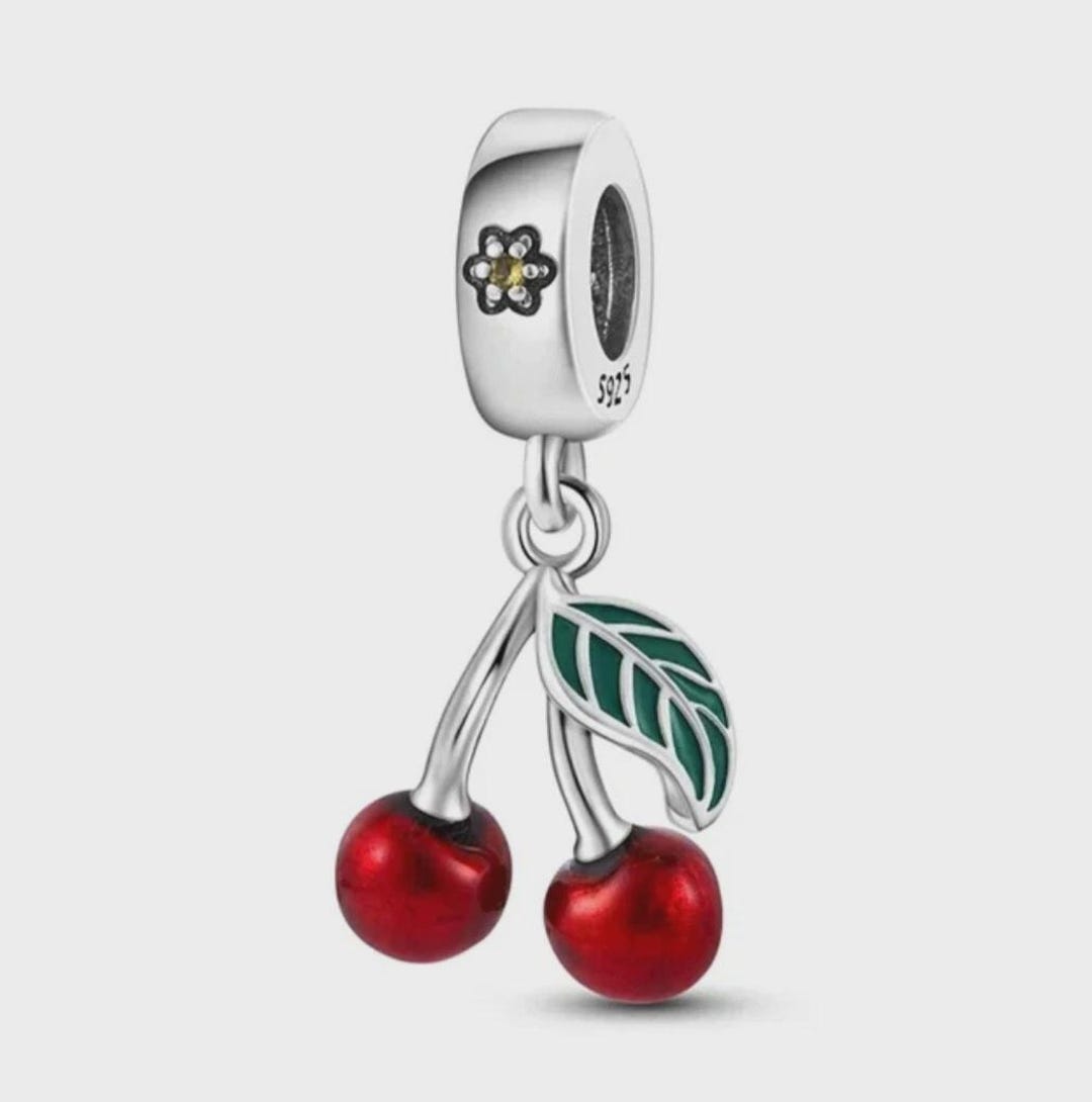 Silver S925 Red Cherries Dangle Charm Pendant Bracelet Necklace - Etsy