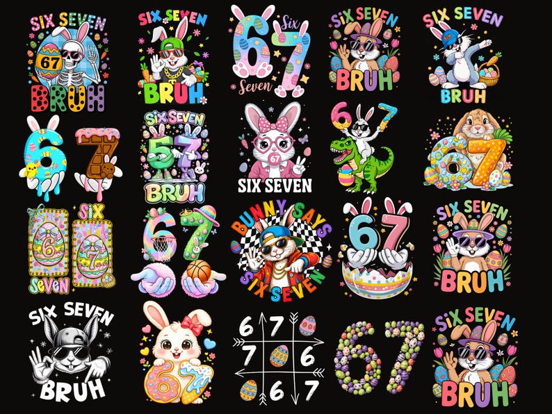 Happy Easter Day 67 Bunny Bundle PNG, Six Seven Kids Easter Clipart ...
