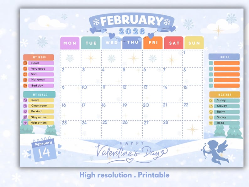 Editable February 2026 Calendar | Monthly Planner for Kids, School ...