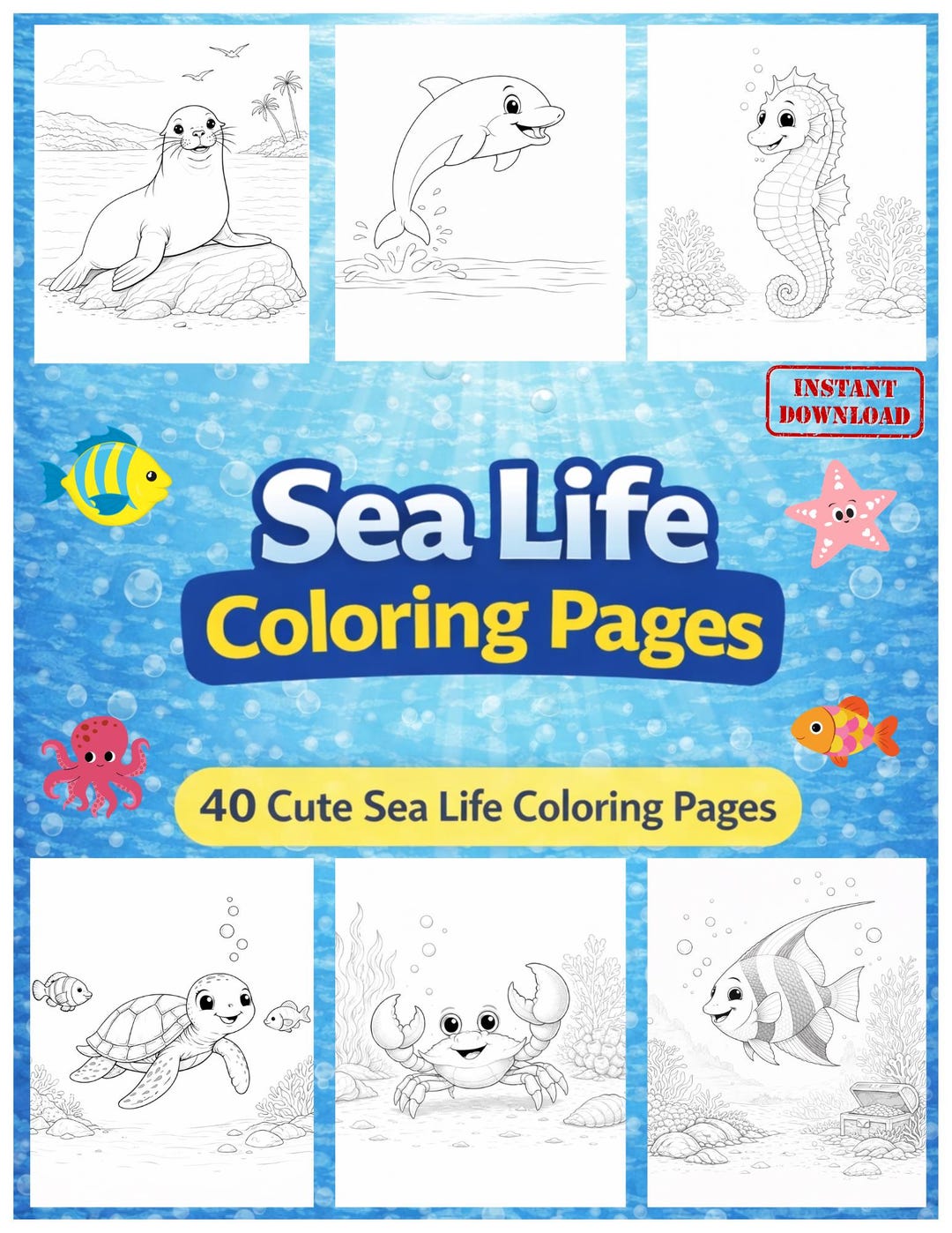 Sea Life Coloring Book | 40 Ocean Animal Pages for Kids (PDF Download ...