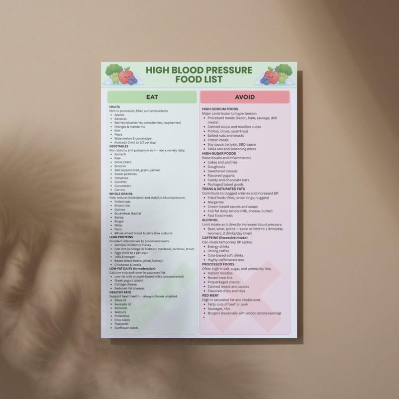High Blood Pressure Food List Printable, Low Sodium Grocery List PDF ...