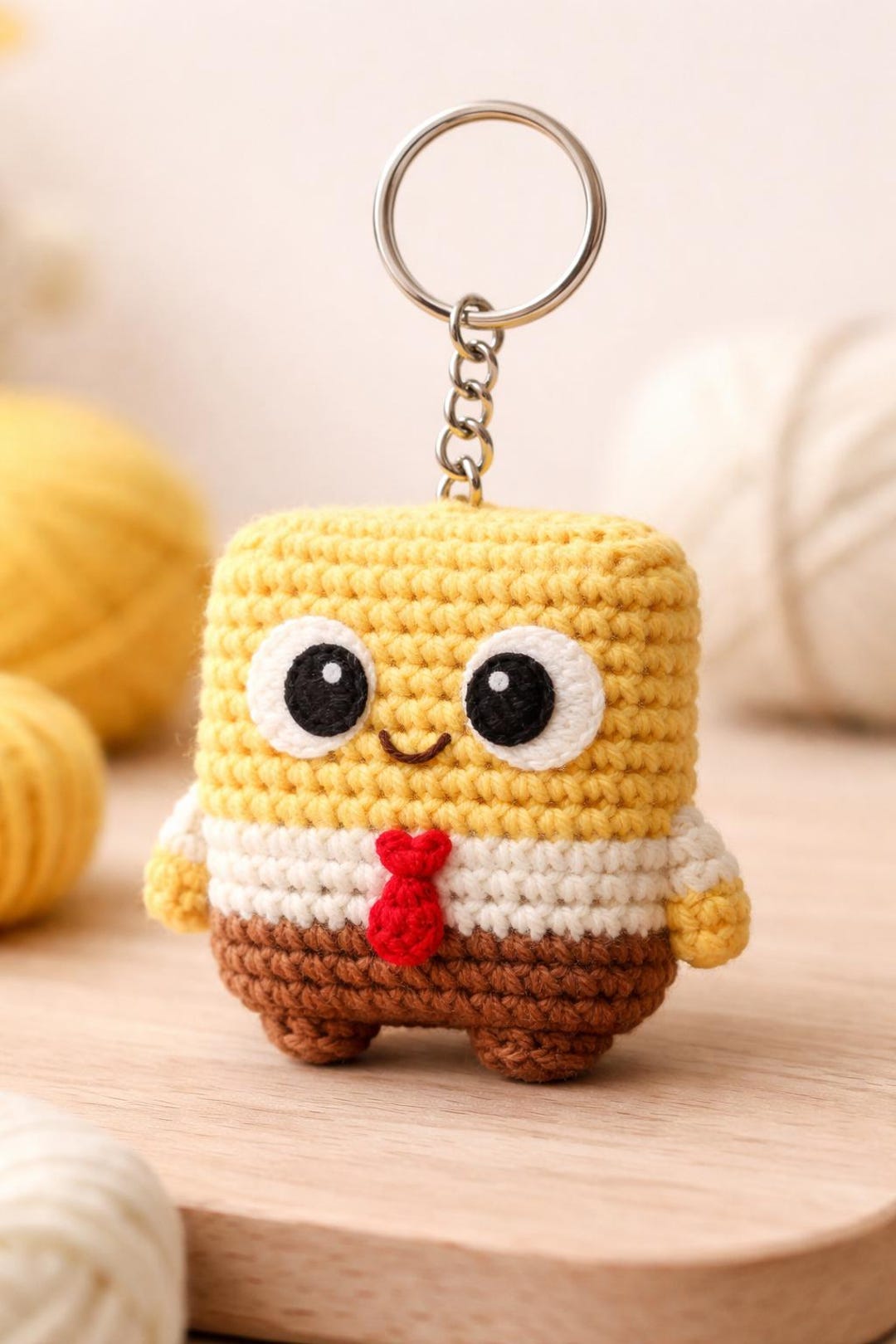 Minimalist Yellow Sponge Character Keyring – Handmade Crochet Bag Charm ...