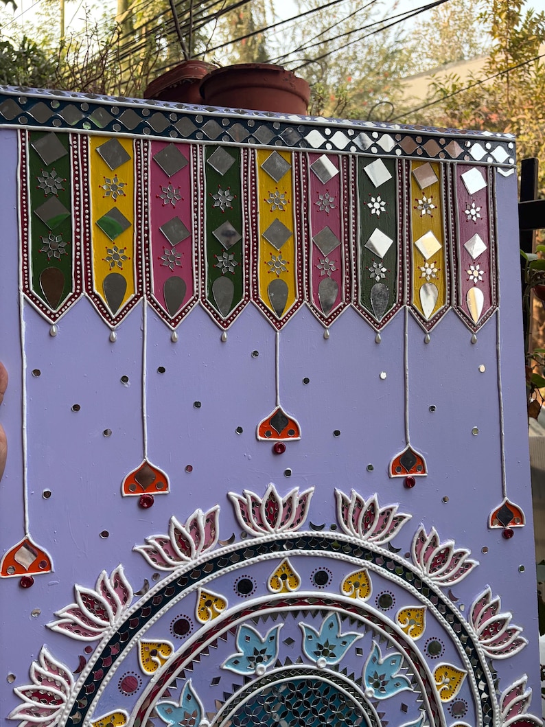 Handmade Lippan Art Mandir Background With Mirror Work - Etsy