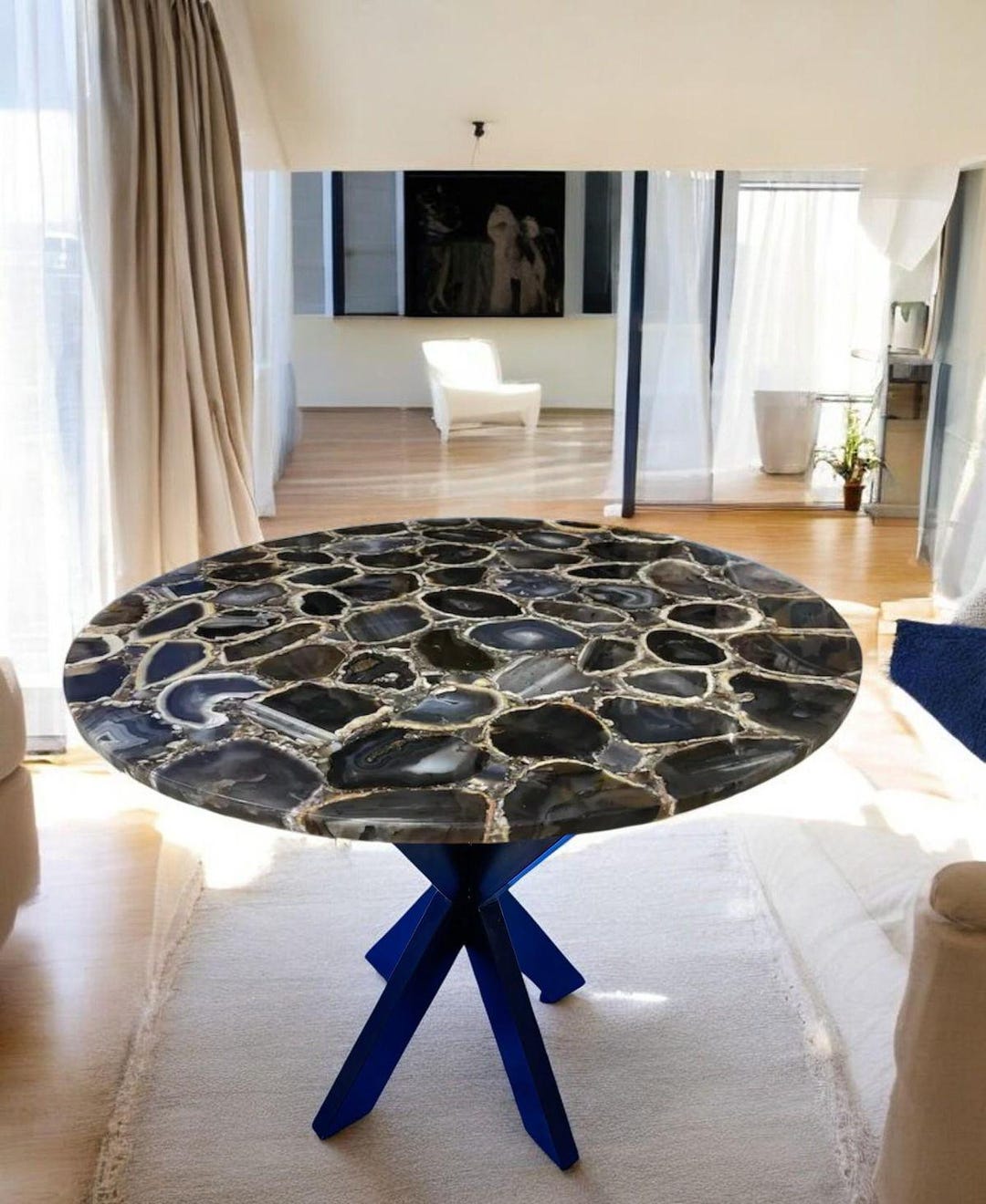 Brown Agate Side Table, Brown Agate Round, Black Agate Circular Table ...
