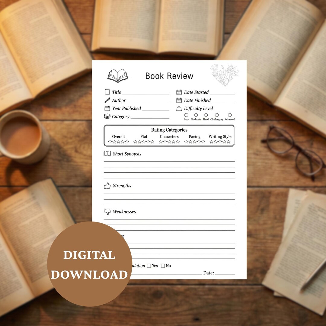 Printable Book Review Template | Reading Log & Review Tracker | Book ...