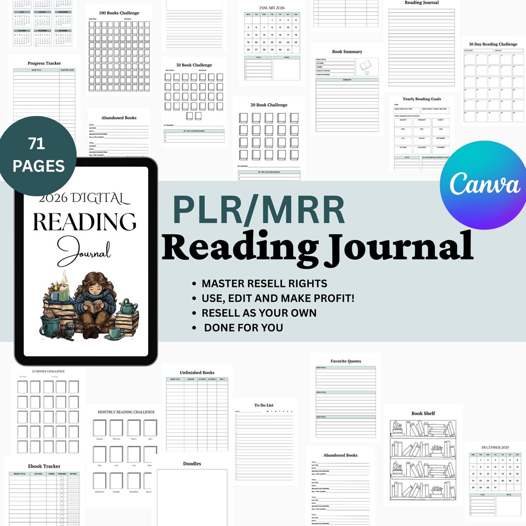 Reading Journal Canva Template | Printable Book Tracker, Reading Log ...