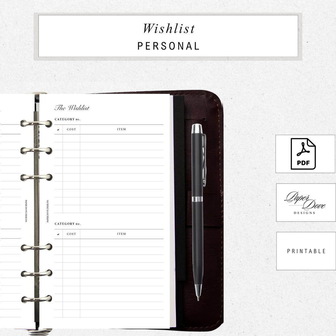 Personal Wishlist | Minimal Printable | Ring Binder Planner (digital ...