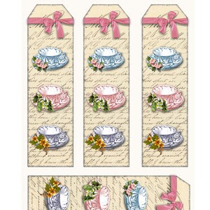 Tea Party Bookmarks Digital Tea Party Favors, Vintage Tea Cups ...