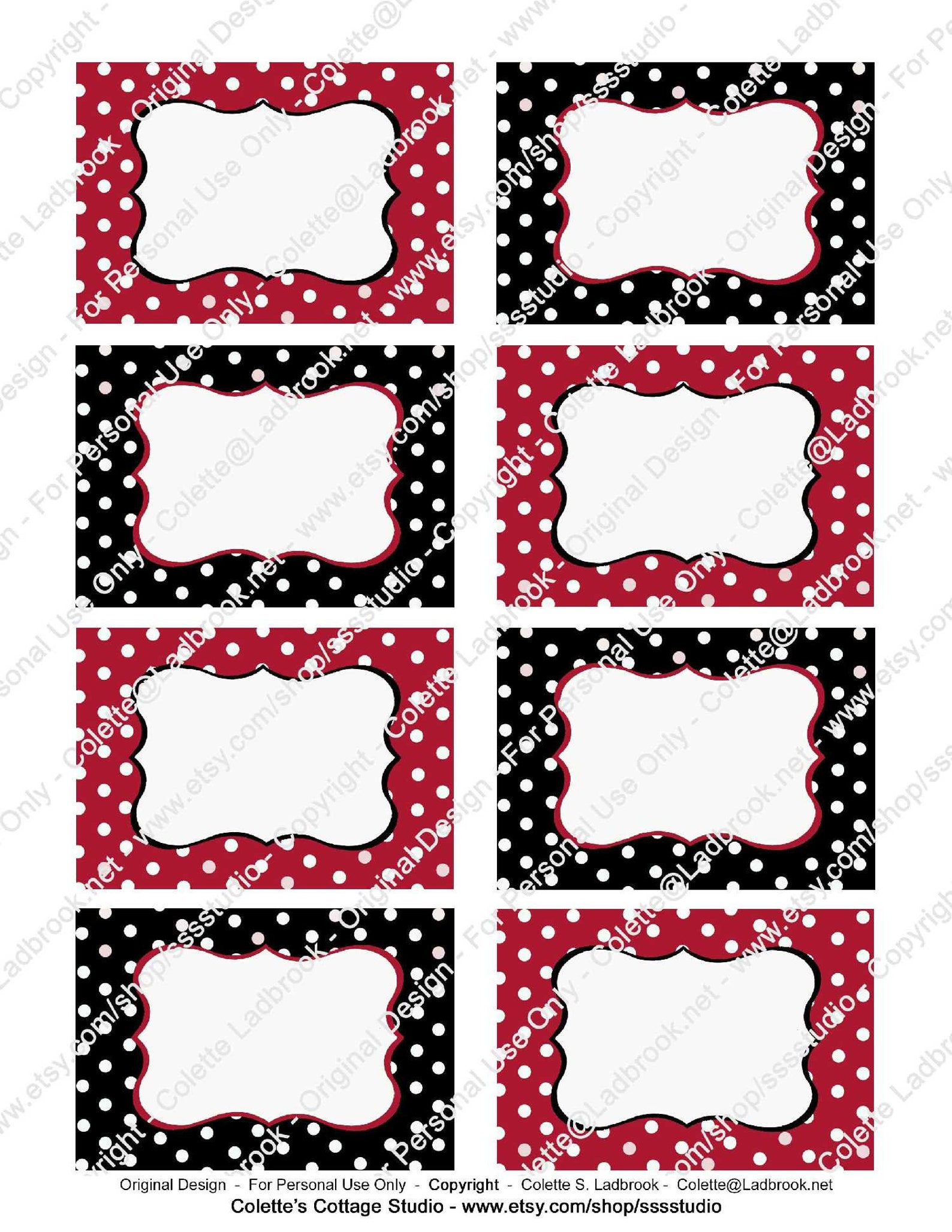Red and Black Printable Labels Holiday Name Tags Party - Etsy