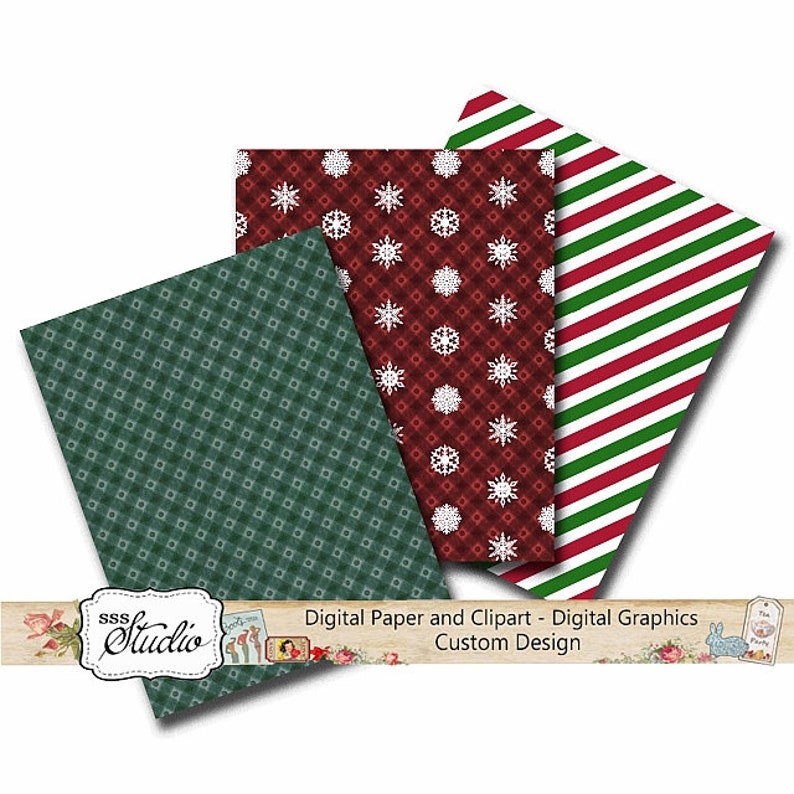 Christmas Scrapbook Paper, Red & Green Digital Paper Instant Download ...