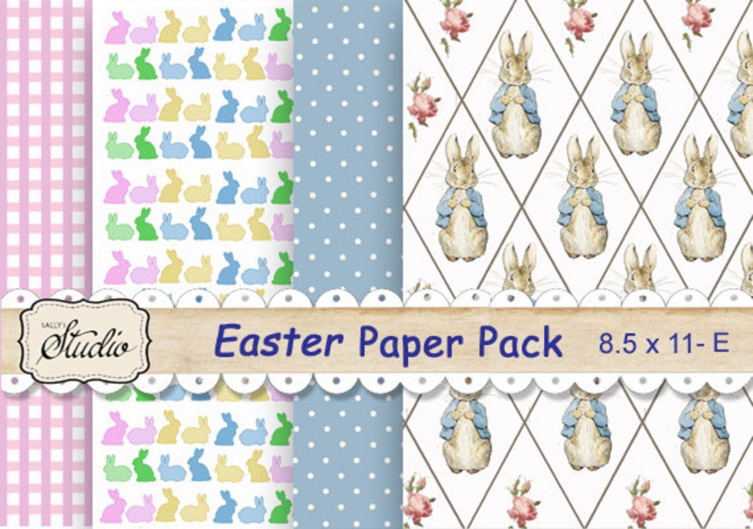 Easter Rabbit Digital Paper Pack, Printable Scrapbook Paper, Bunnies ...
