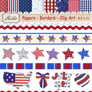 American Scrapbook Paper, USA Scrapbook Clip Art, 4th July Craft ...