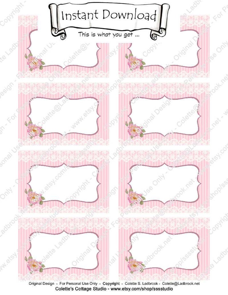 Pink Place Cards Printable, Pink Ribbon Place Cards Digital Name Cards ...