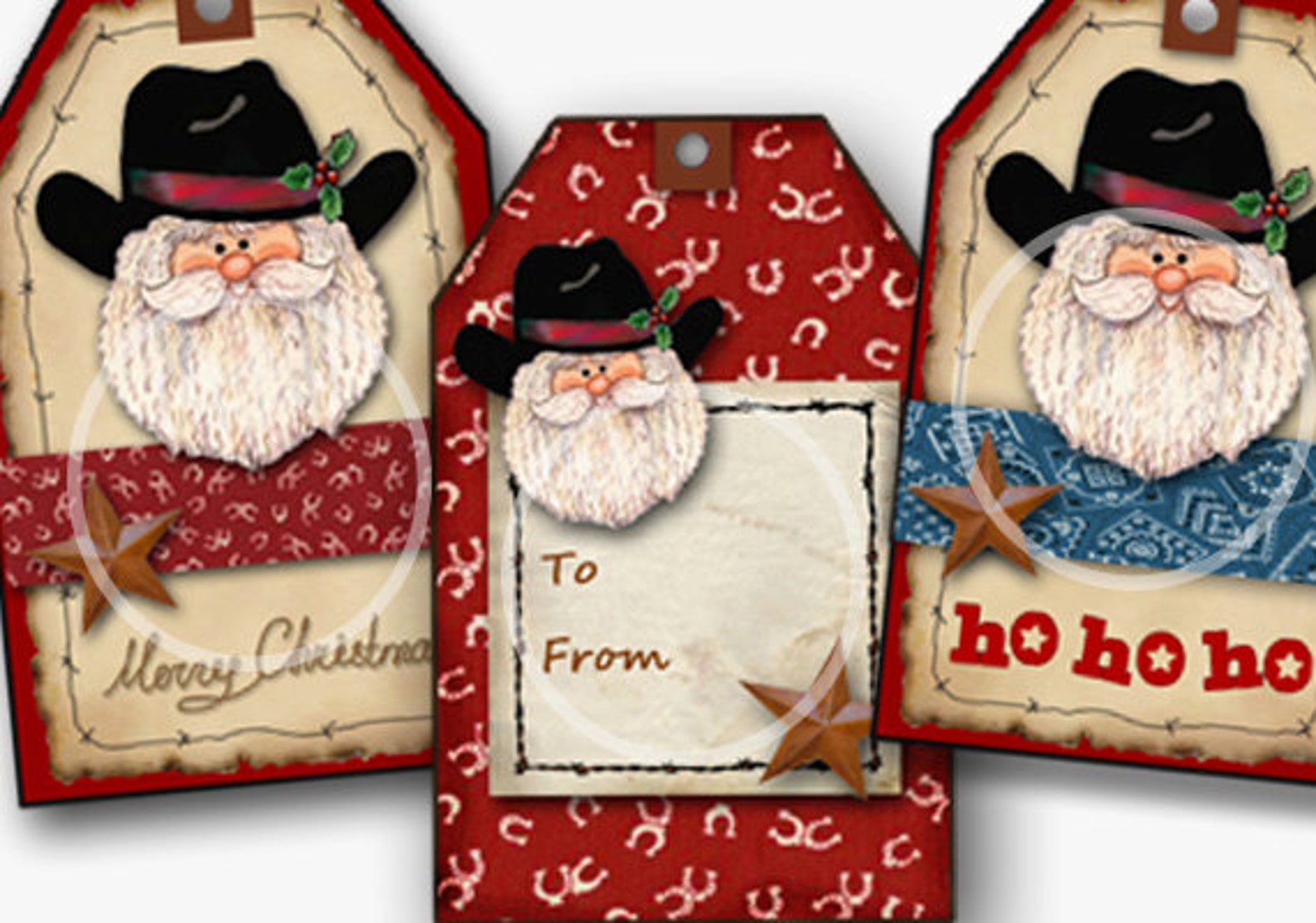 Christmas Western Santa Digital Gift Tags Cowboy Santa | Etsy