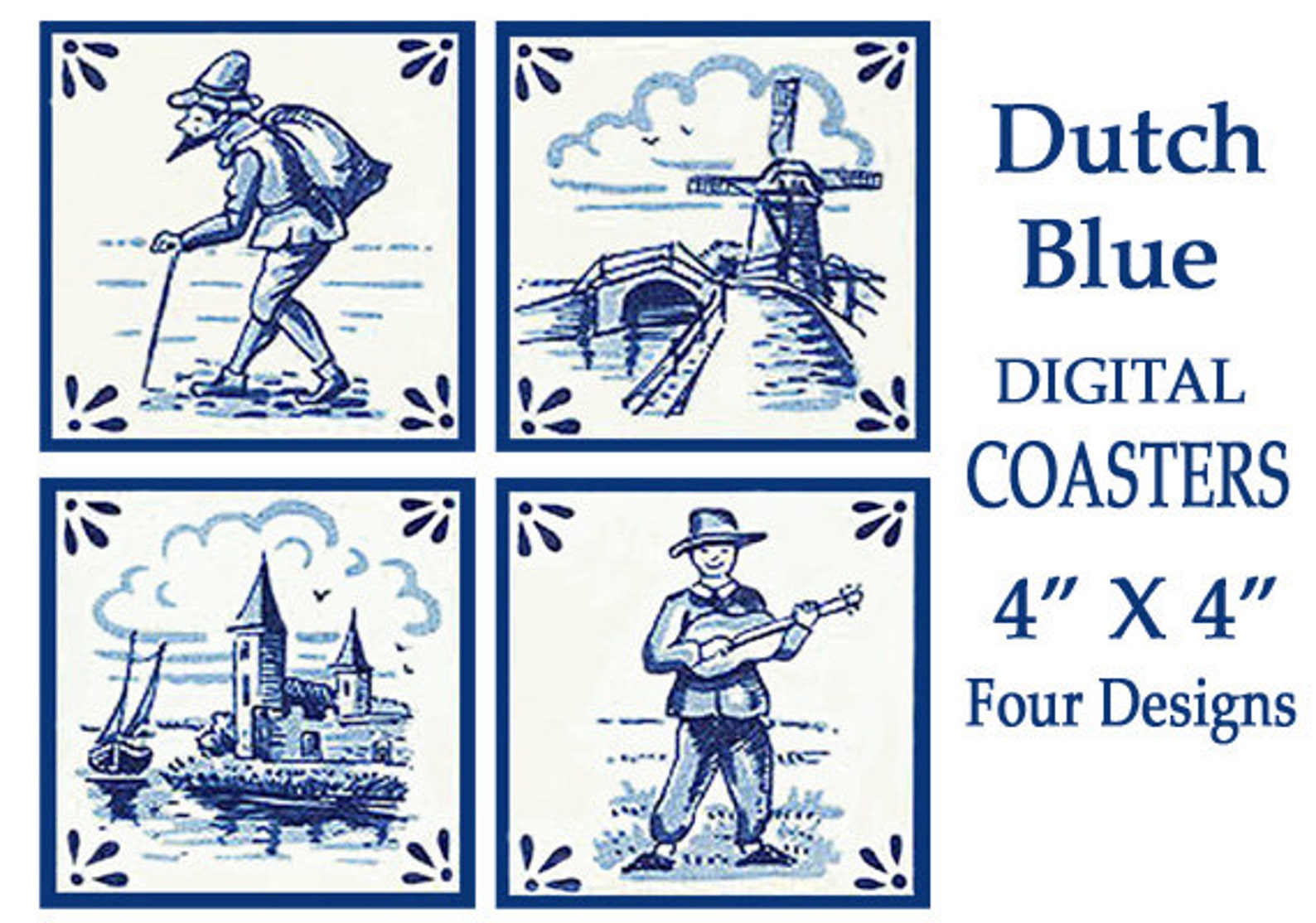 Dutch Blue Printable Tiles Delft Coaster Digital Square - Etsy