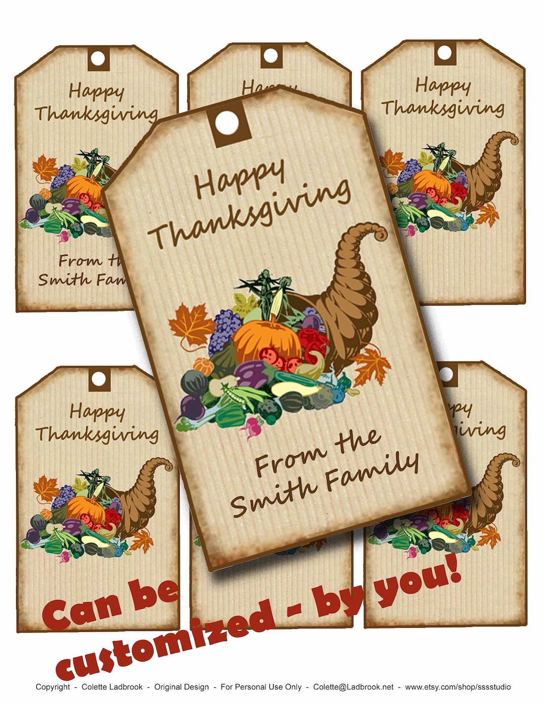 Thanksgiving Gift Tags, Printable Gift Tag, Pumpkin, Customized Tag ...