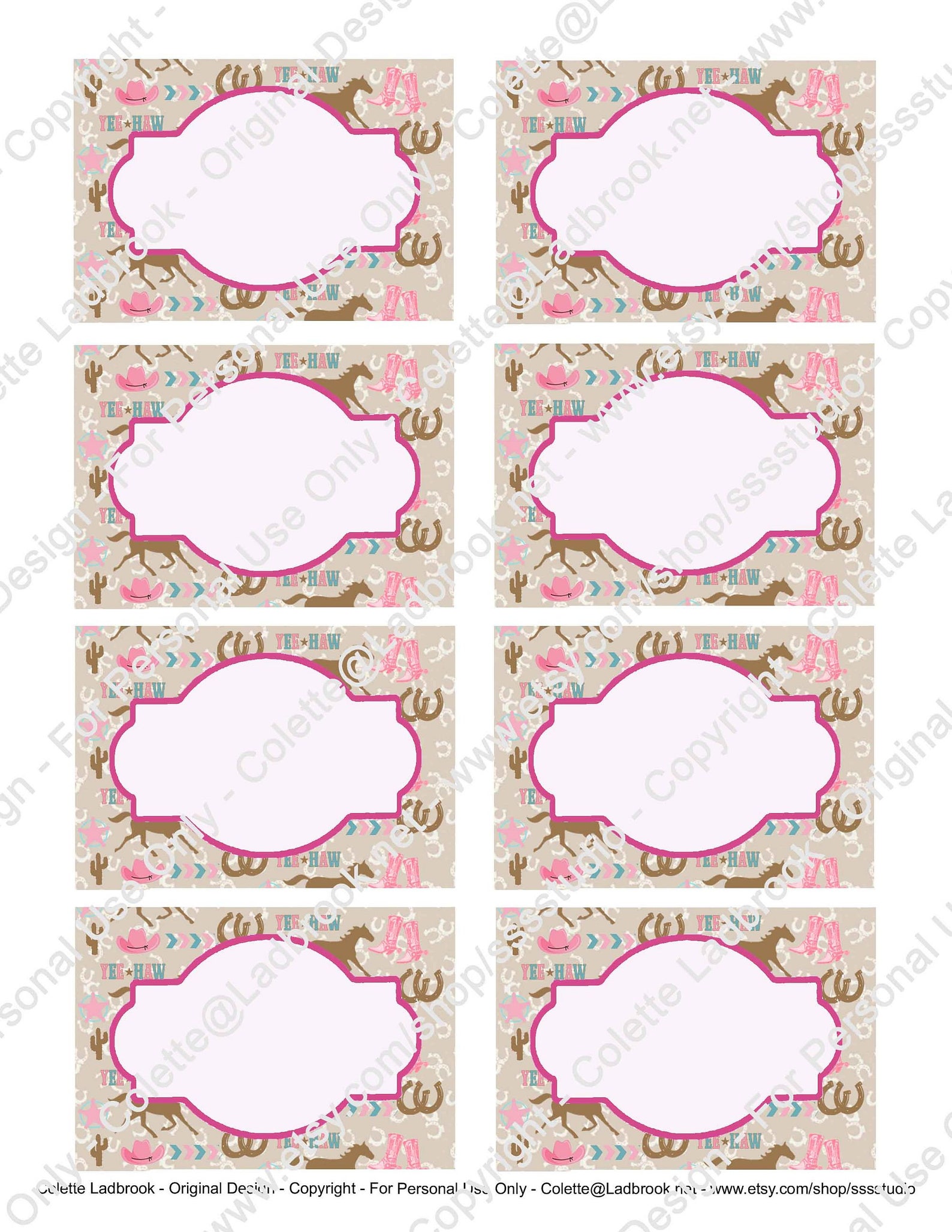 Cowgirl Party Labels Printable Name Tags Western Party Pink | Etsy