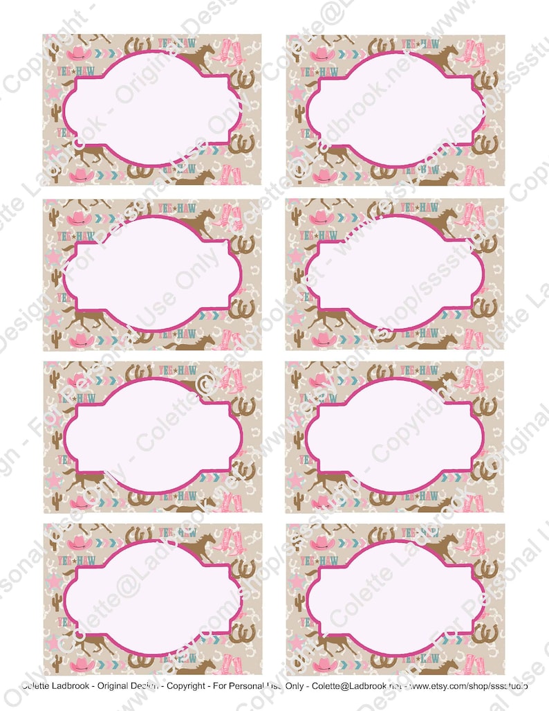 Cowgirl Party Labels Printable Name Tags Western Party Pink | Etsy