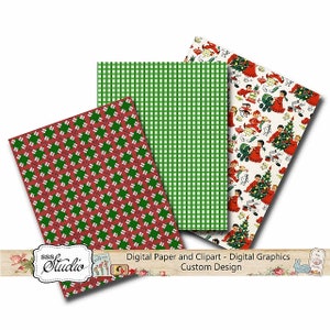 Christmas Scrapbook Paper, Red & Green Digital Paper Instant Download ...