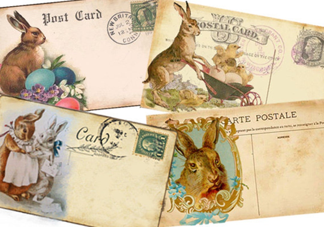 Digital Easter Bunny Post Cards, Scrapbook Clip Art Easter Cards Easter ...