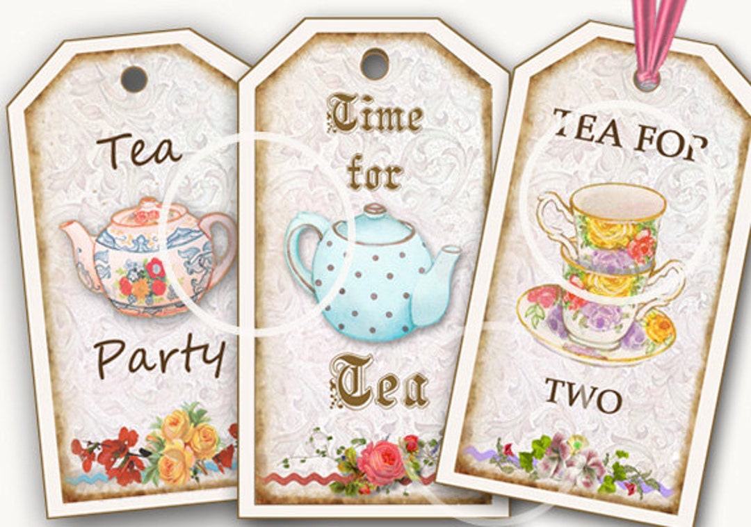 Tea Party Favors Digital Download Tea Tags, Bookmarks, Printable Gift ...