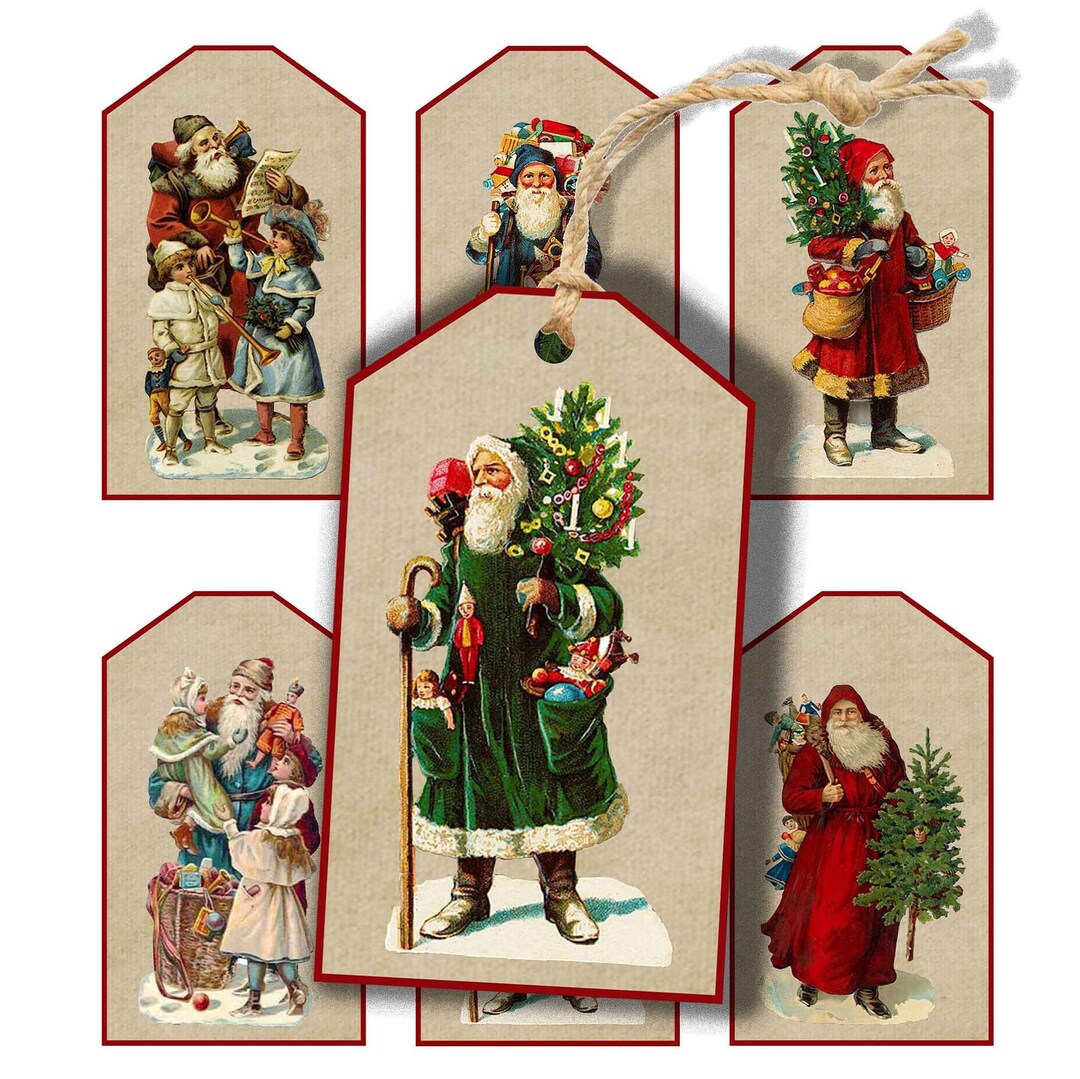 Vintage Santa Gift Tags Digital, Christmas Images, Digital Download ...