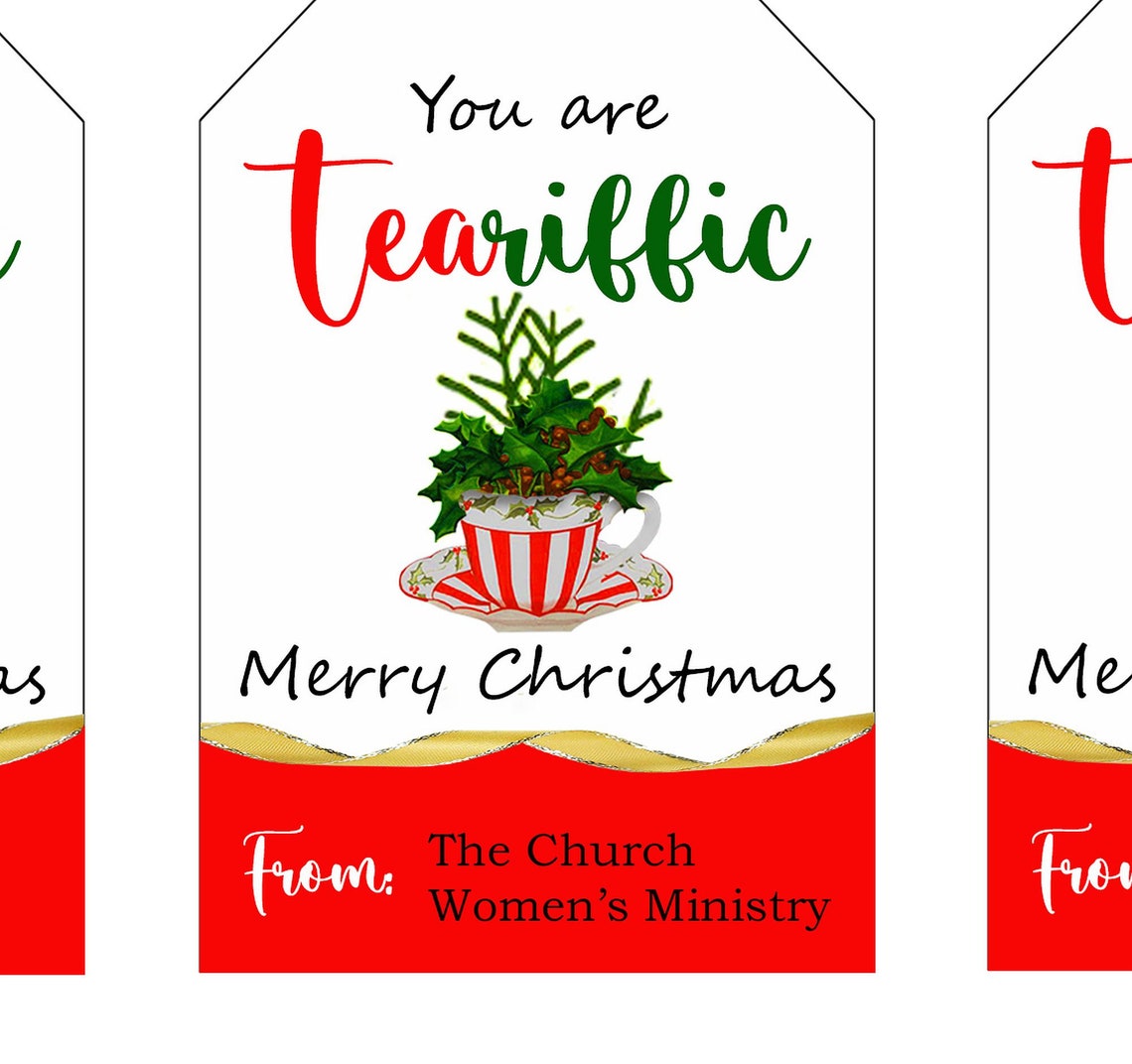 Christmas Tea-riffic Gift Tags, Tea Cup Tags, Digital Party Favor ...