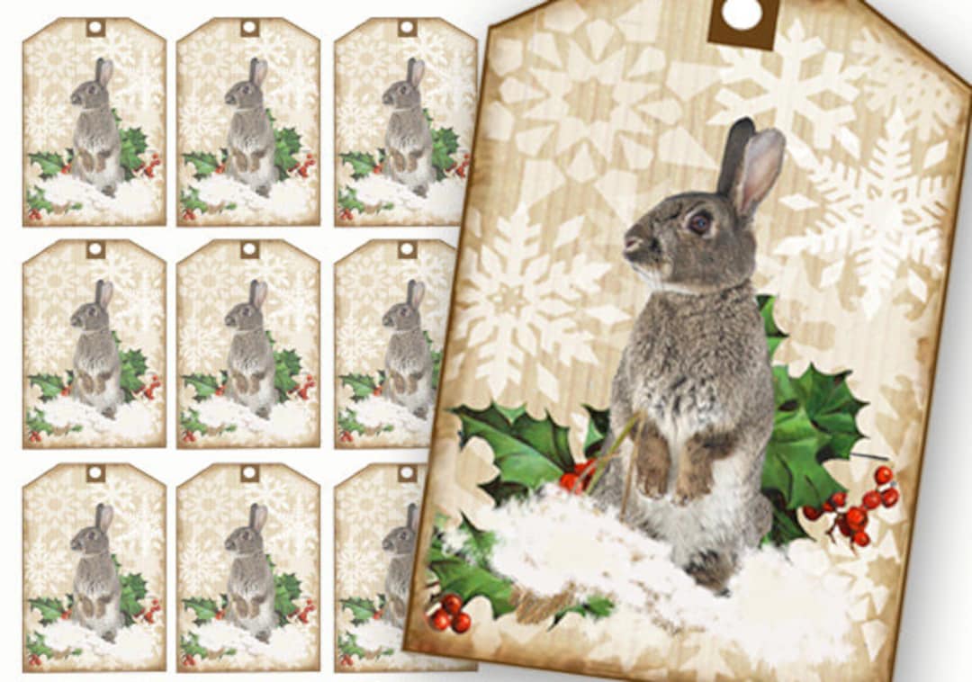 Christmas Bunny Tags, Printable Gift Tags, Rabbit Gift Tags, French ...