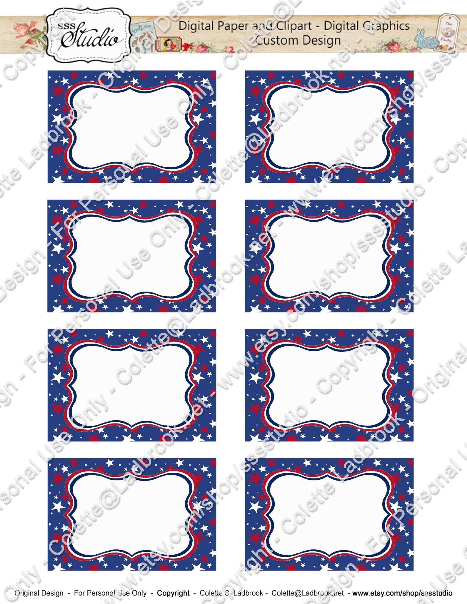 Patriotic Name Tags 4th of July Tags Patriotic Labels Instant Download ...