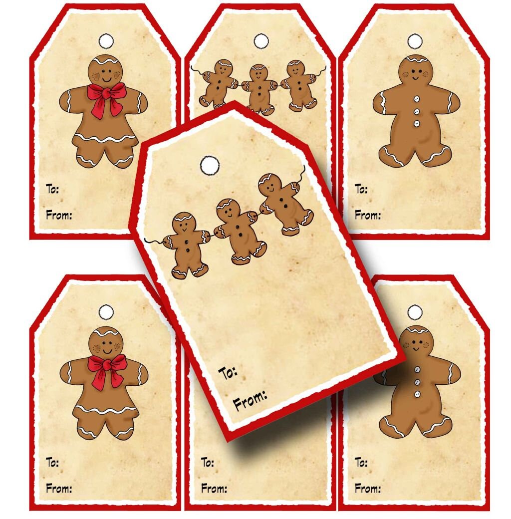 Gingerbread Man Gift Tags Digital Christmas Tags, Cookie Exchange Tags ...